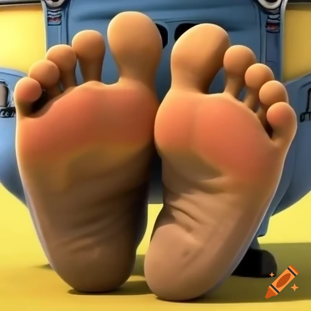 Close-up of yellow Minion's detailed big feet on Craiyon