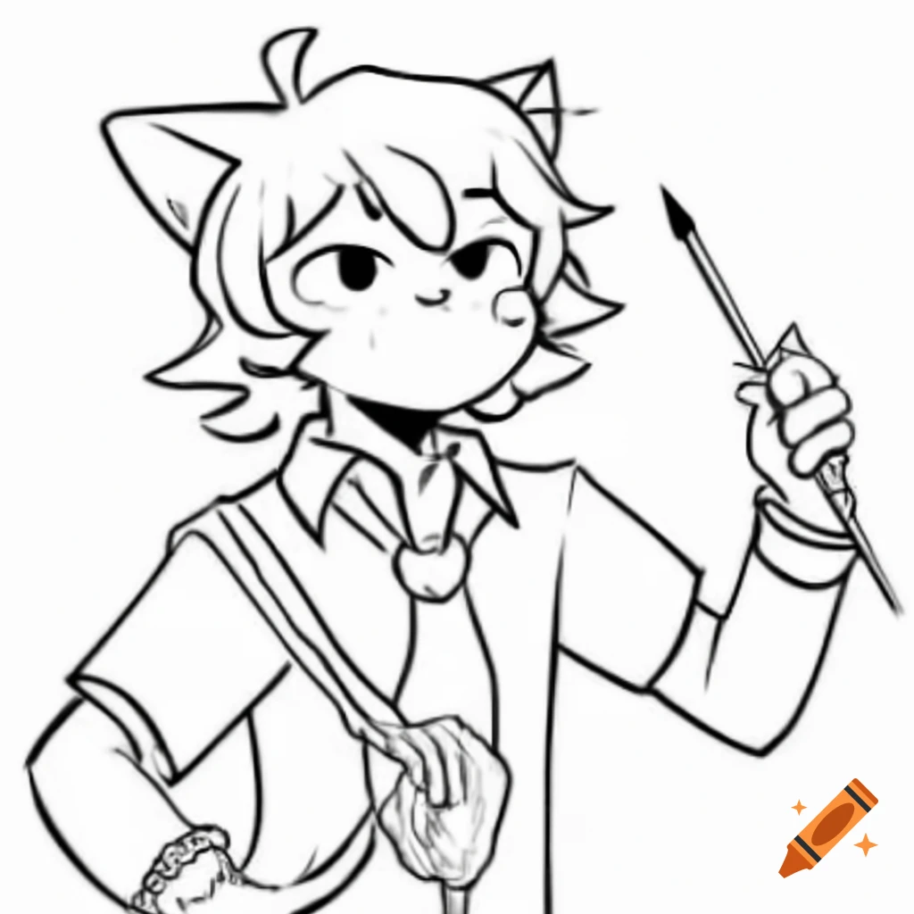Simple digital drawing of Niko from Oneshot in black and white pencil ...