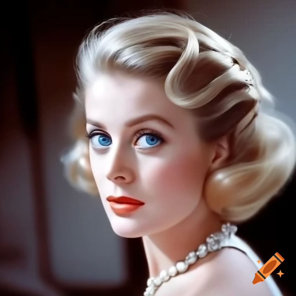 Hyper-realistic portrait of a 1963 European Hollywood actress with blue ...