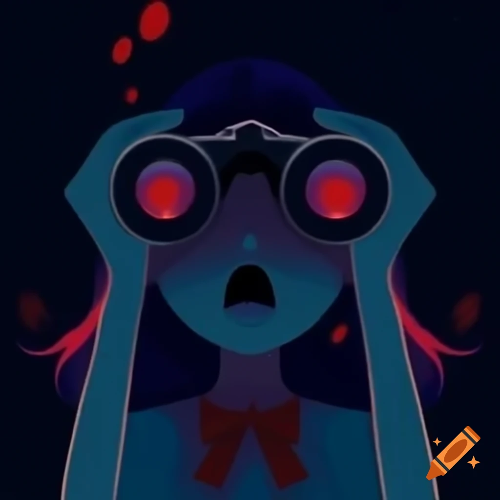 Anime girl with dark binoculars, portraying a mysterious or villainous ...