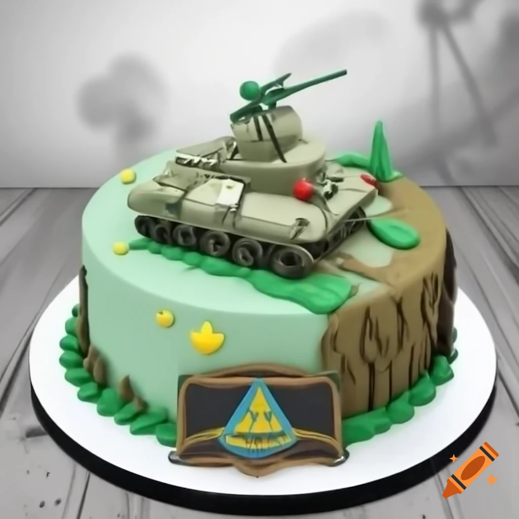 WWII themed birthday cake decorated with Russian army motifs in gray ...