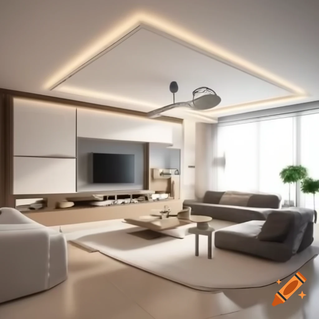 Modern 3D interior design showcasing elegant decor and furniture on Craiyon