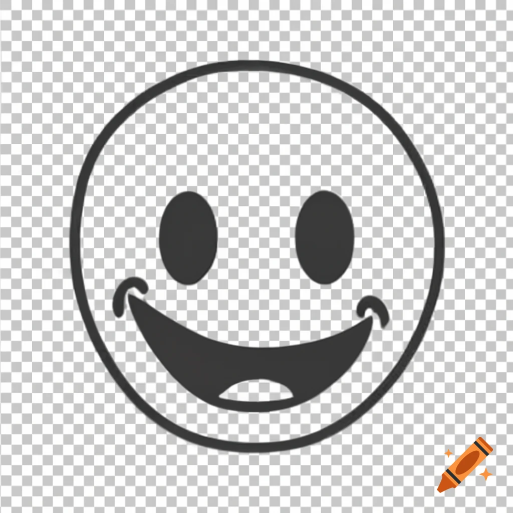 Cartoon drawing of mischievous emoji style smiley face in black and ...