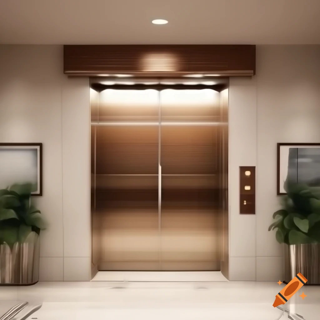 Modern residential building elevator area with stainless steel doors on ...