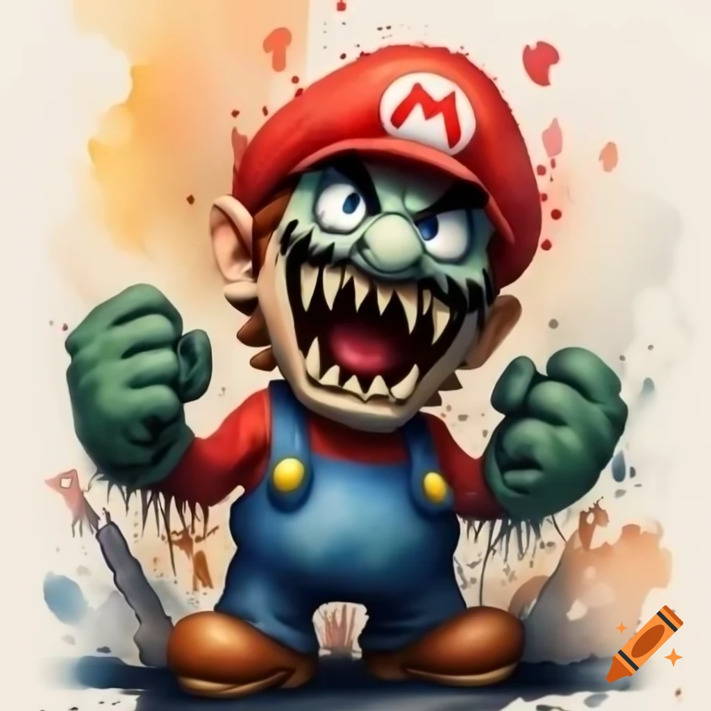 Horror-themed portrayal of Mario character on Craiyon