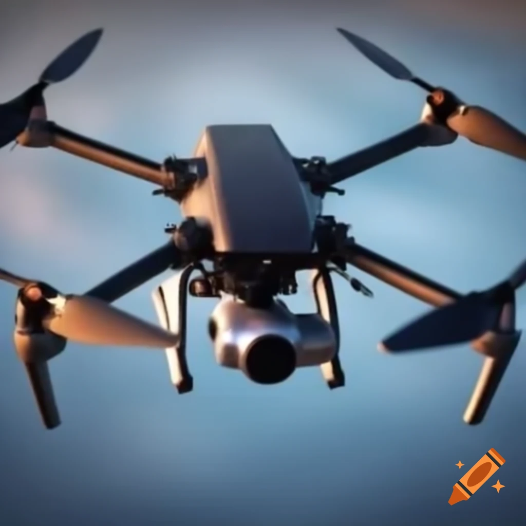 Military-style drone equipped with camera, GPS, and net on Craiyon