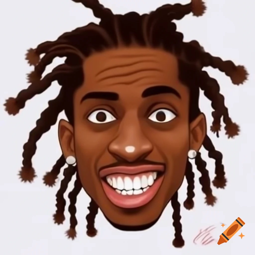 Brut art style drawing of smiling male rapper with thick dreadlocks on ...