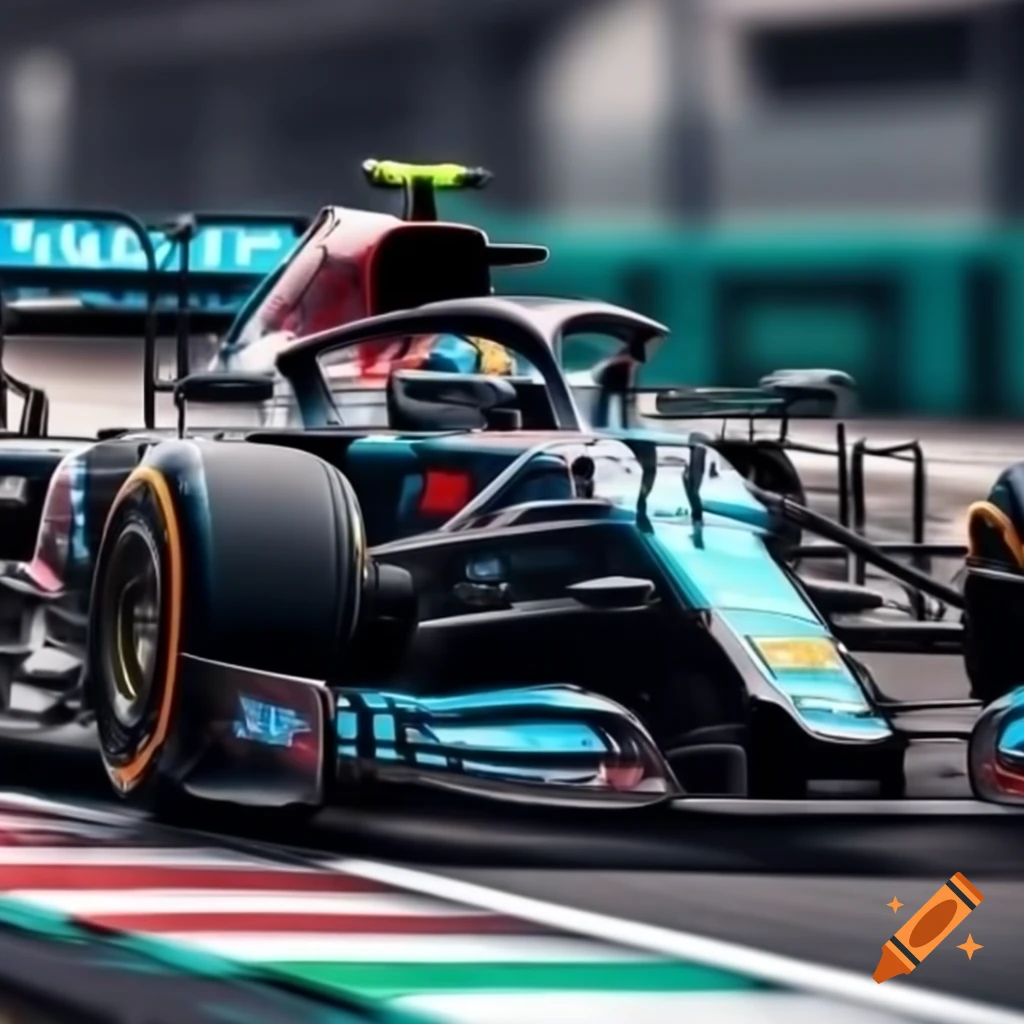 Modern BMW F1 car nose in slate and mint colors, realistic design on ...