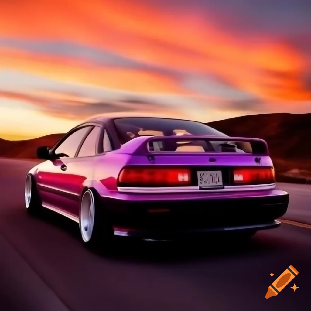 Retro Honda Civic EG 1994 hatchback cruising at sunset on Craiyon
