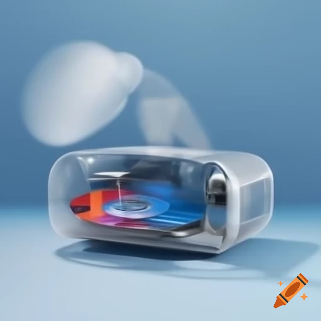 Transparent projector with CD reader and rotating CD, showing ...