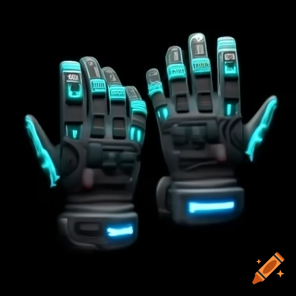 Futuristic cyberpunk gloves with neon accents on Craiyon