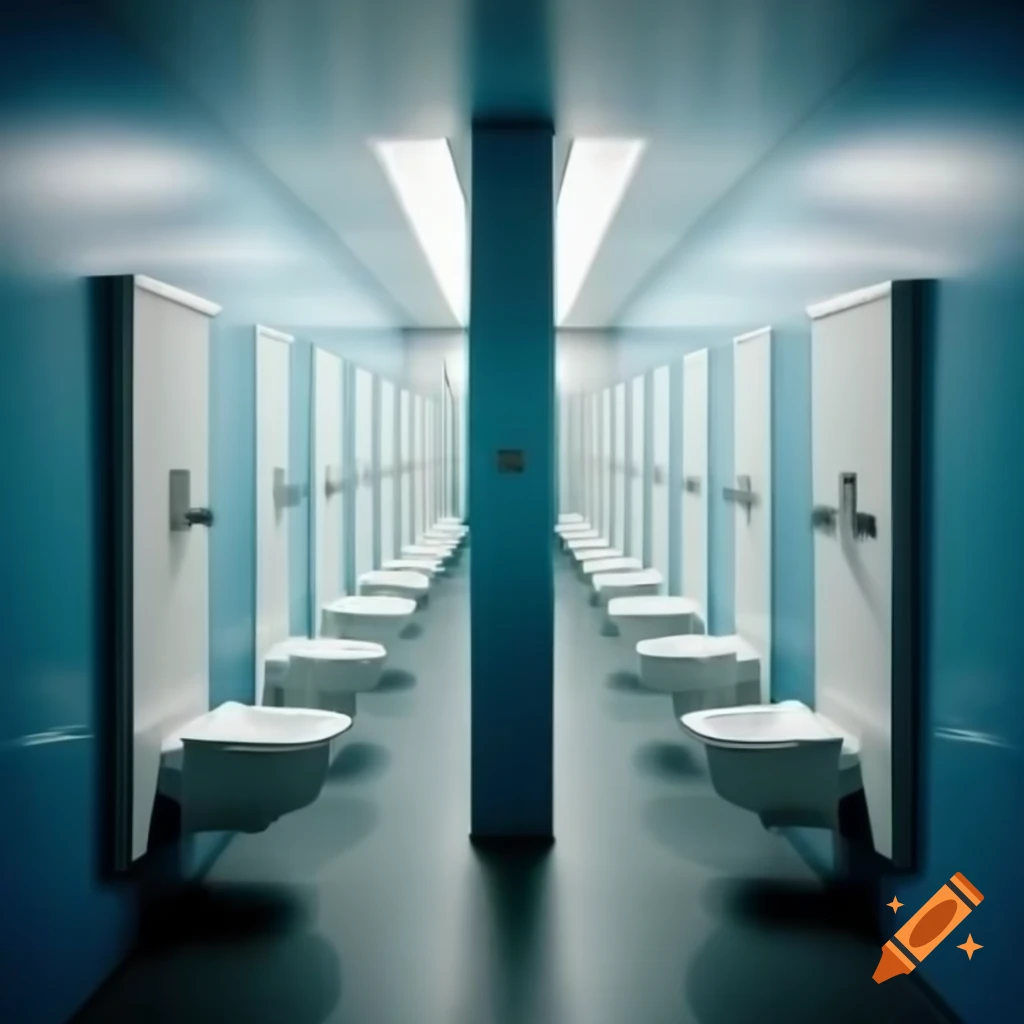 Long hallway with toilets on both sides on Craiyon