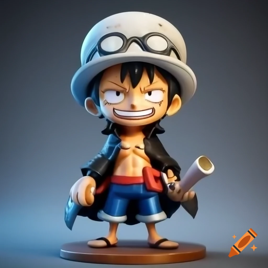 3D render of Trafalgar Law chibi figure from One Piece, wooden and hand ...