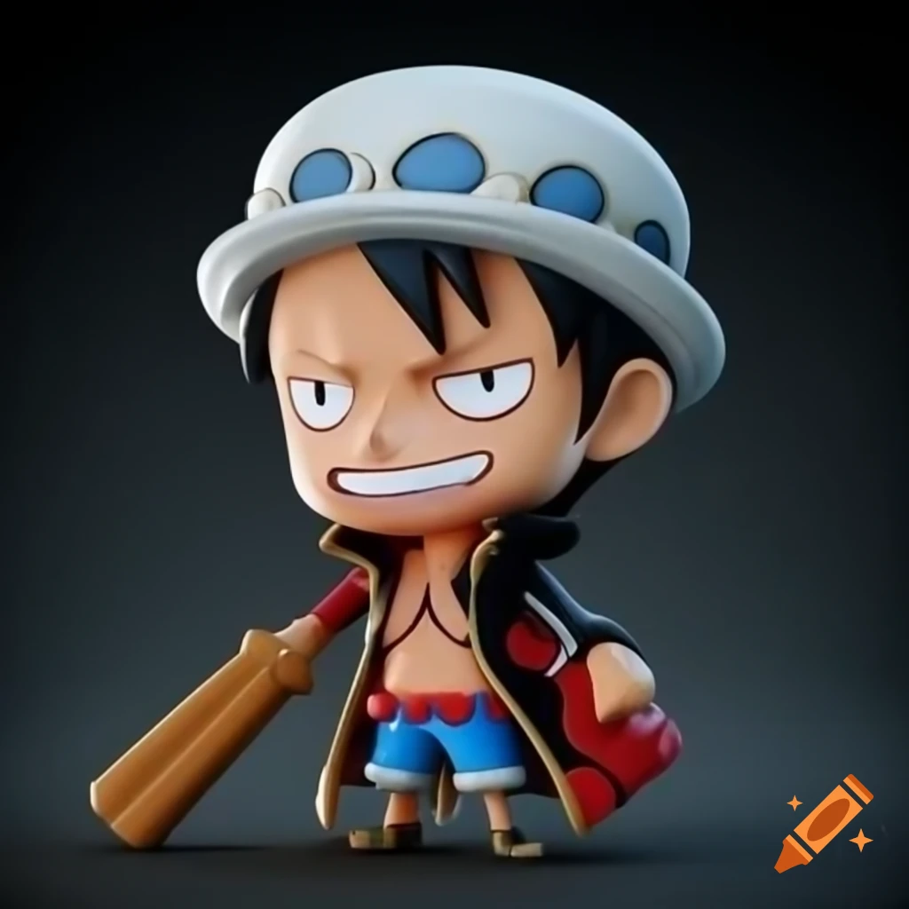 3d render of trafalgar law chibi figure from one piece, wooden and hand ...