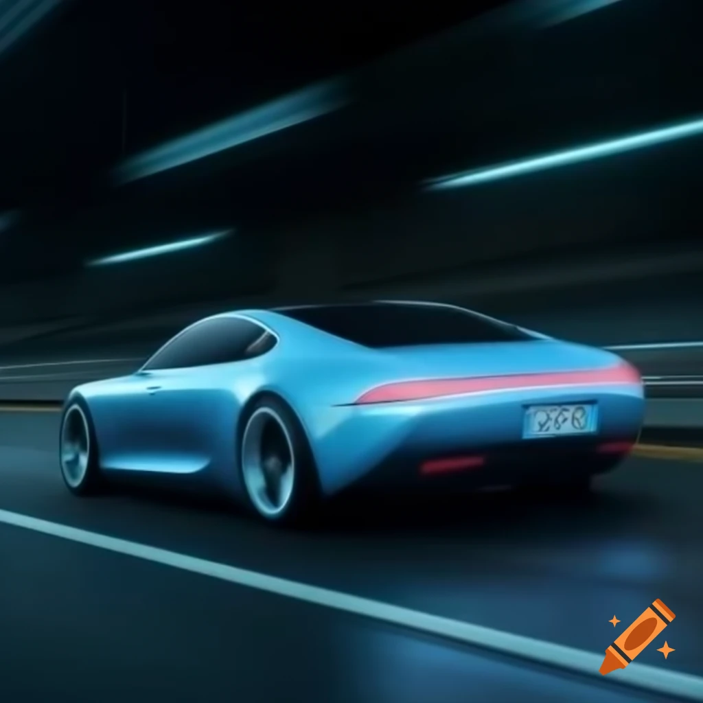 Futuristic pale blue car speeding on empty night highway on Craiyon