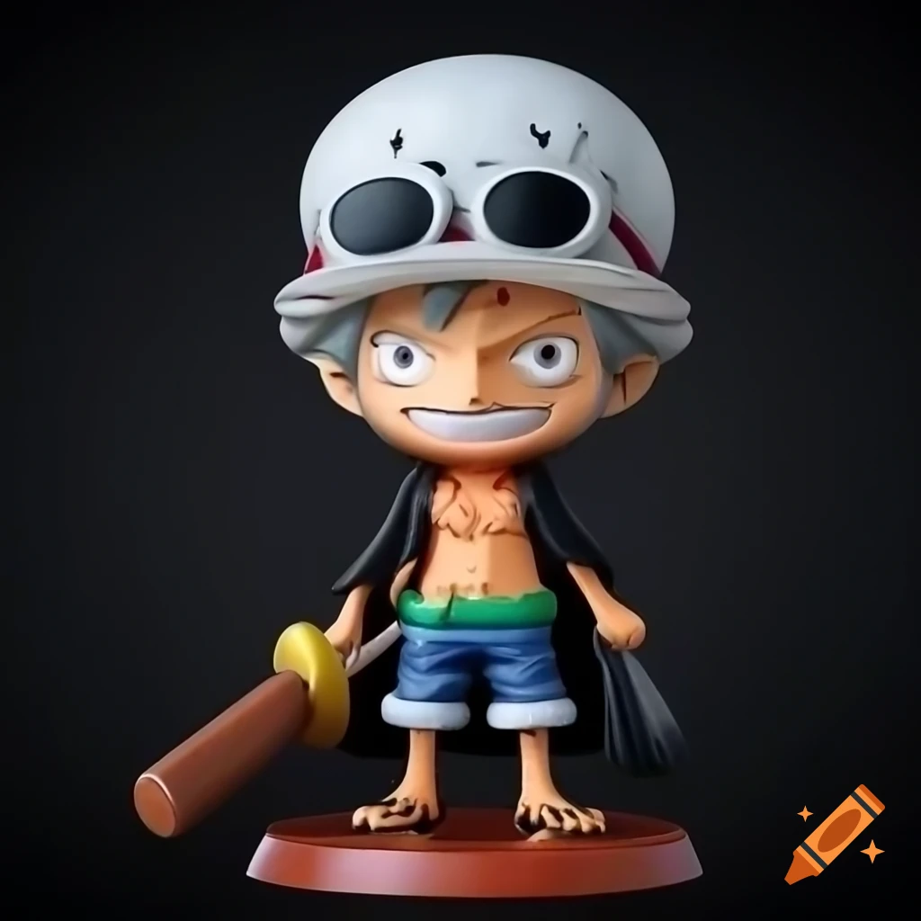 3D render of Trafalgar Law chibi figure from One Piece, wooden and hand ...
