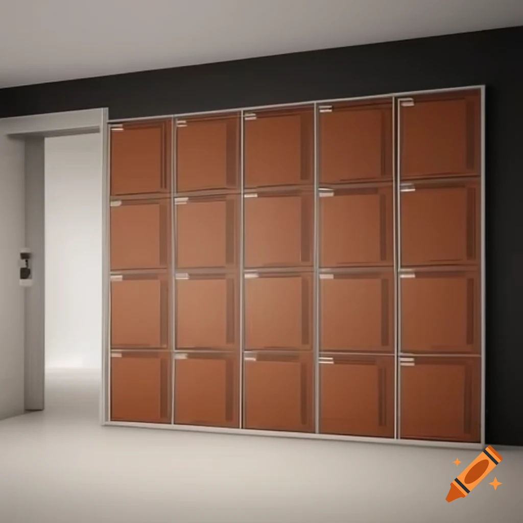 Metallic lockers with wooden effect doors in a changing room on Craiyon