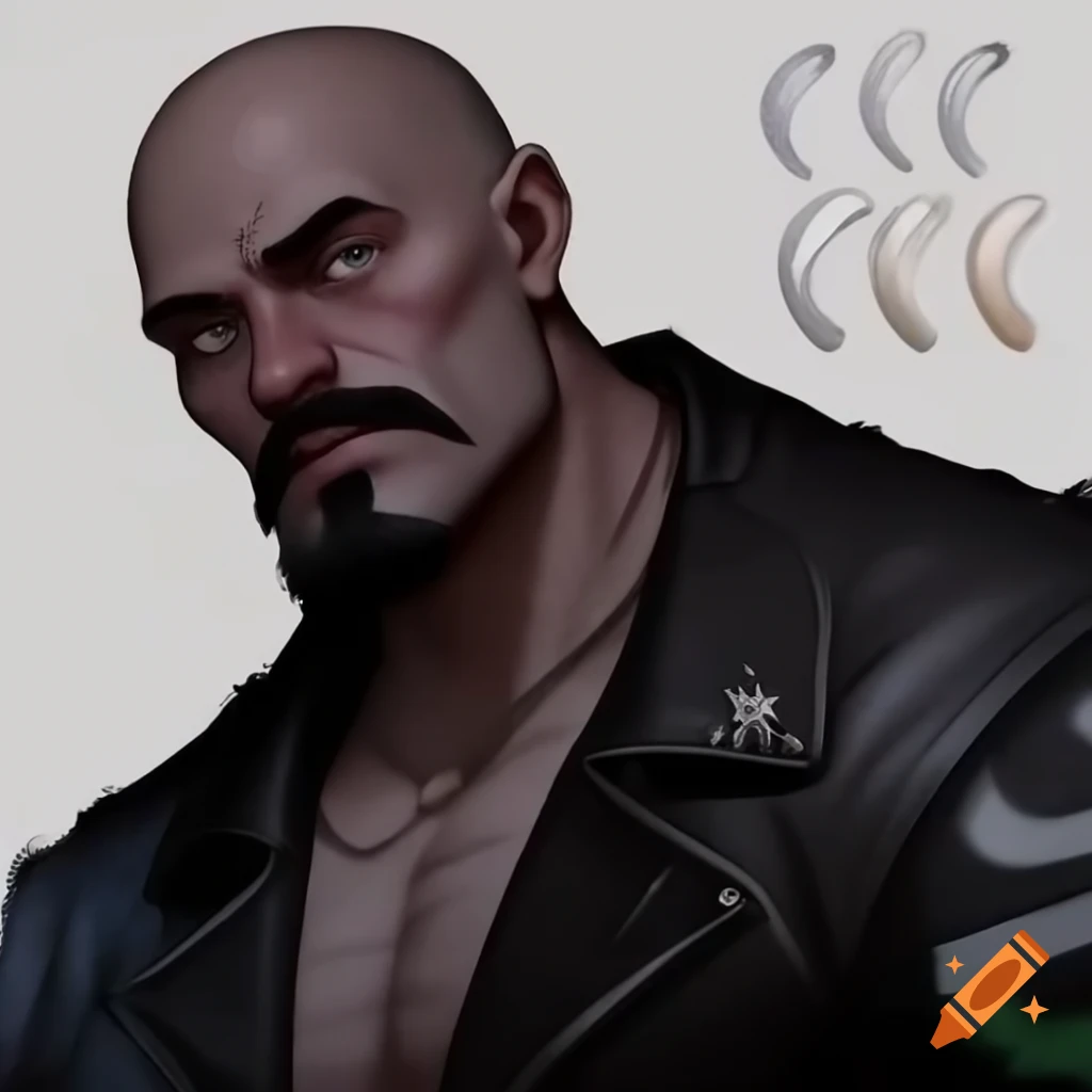 Bald man with van dyke beard and grey eyes, descriptive portrait on Craiyon