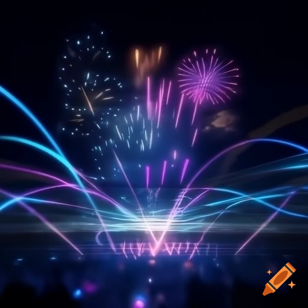 Vibrant New Year’s scene with fireworks and digital clock countdown on ...