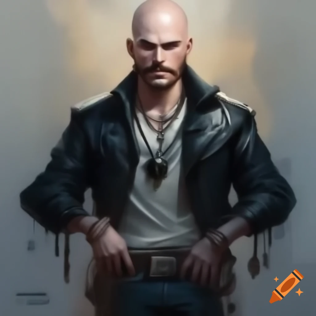 Bald man with van dyke beard and grey eyes, average build on Craiyon