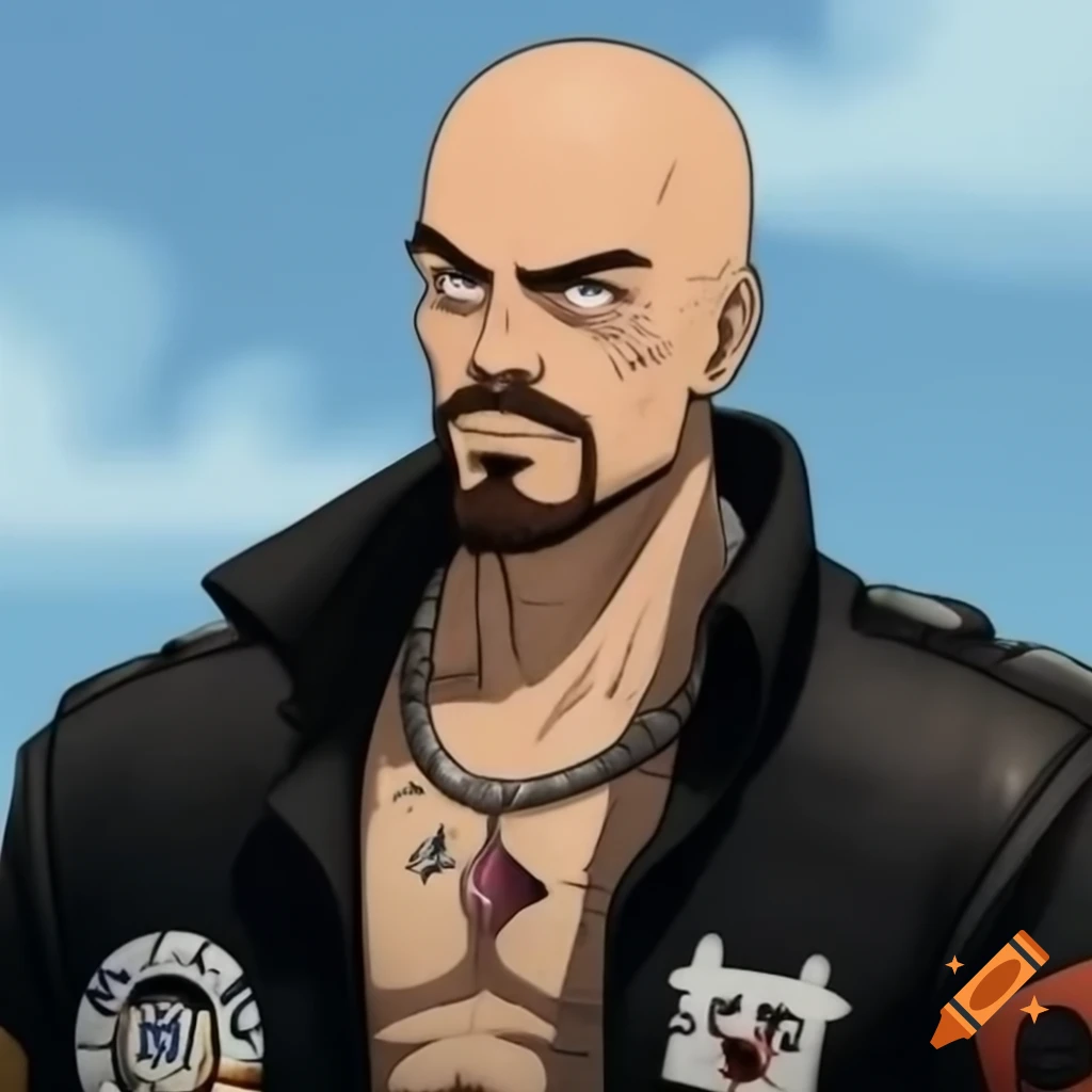 Bald man with van dyke beard and grey eyes, average build on Craiyon