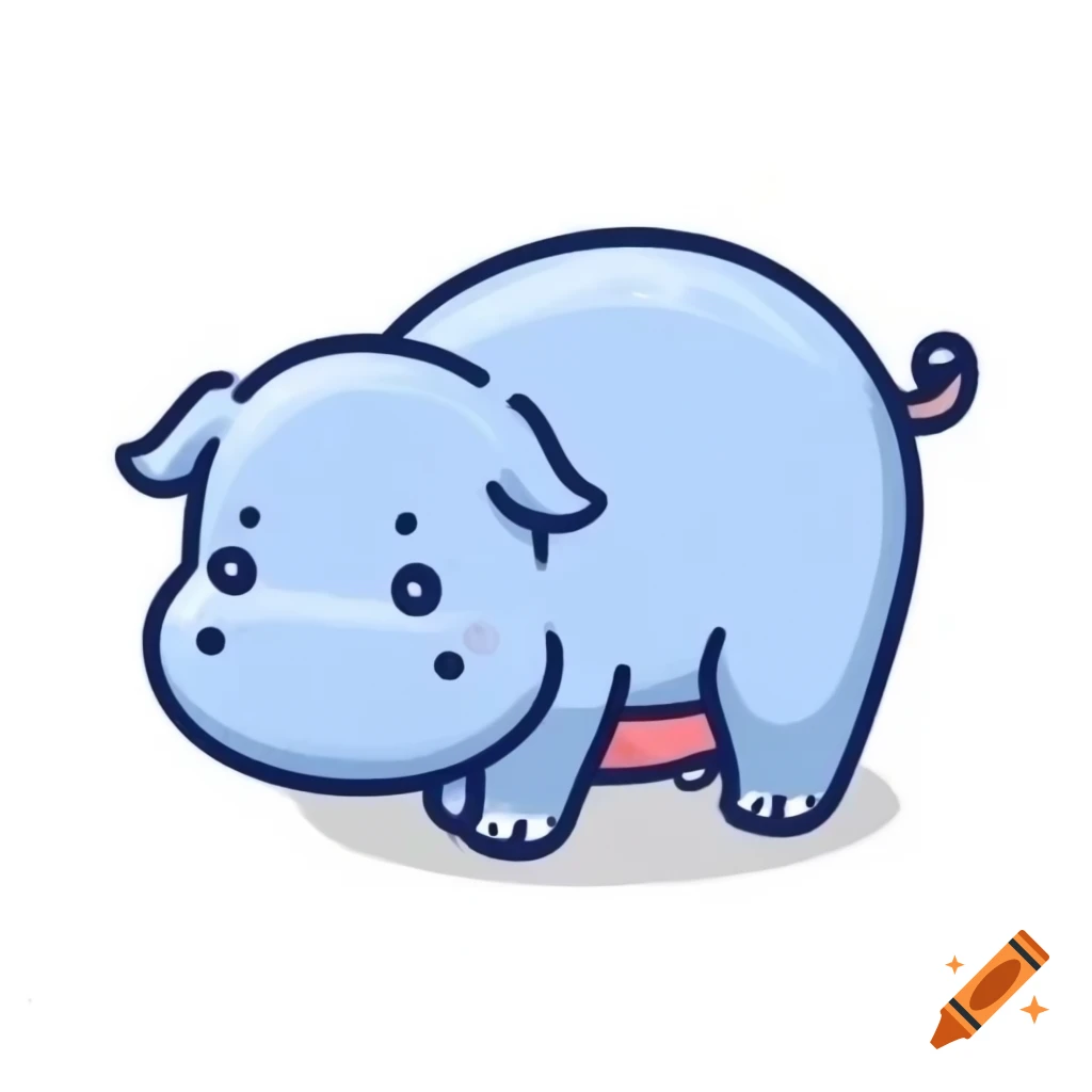 Cute cartoon baby hippo with simple texture and smile in 2D style on ...
