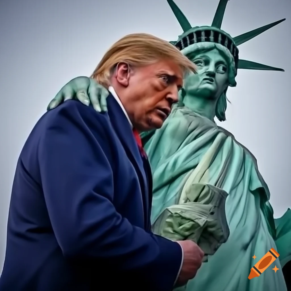Donald Trump and Statue of Liberty embracing in a realistic photo on ...