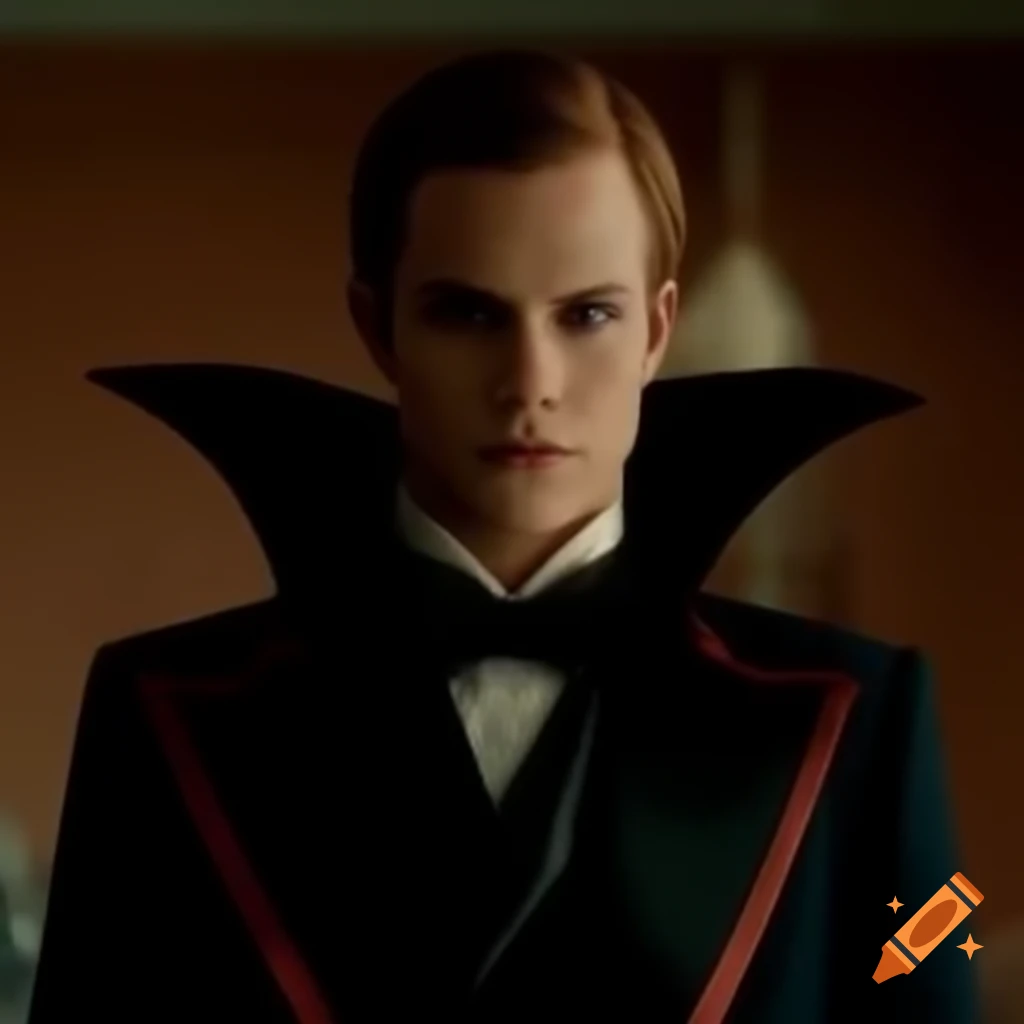 Character resembling an evil vampire with dark attire and sharp fangs ...