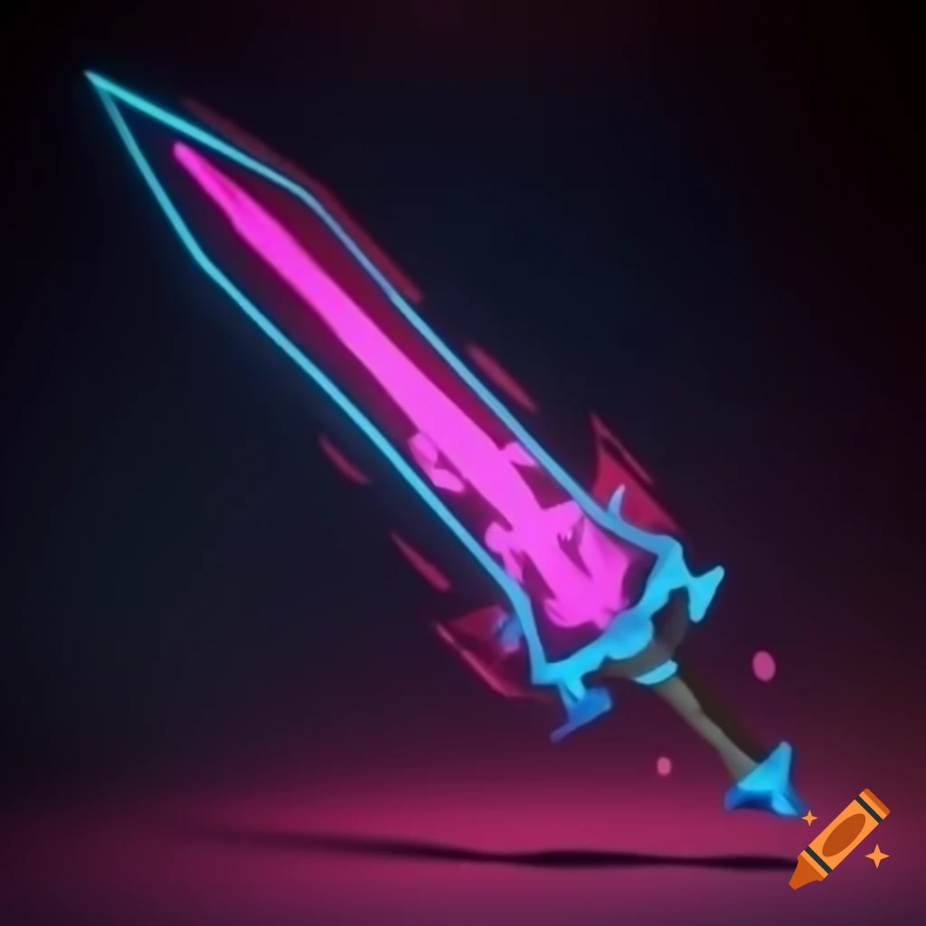 Massive sword featuring pink and blue cyberpunk design on Craiyon