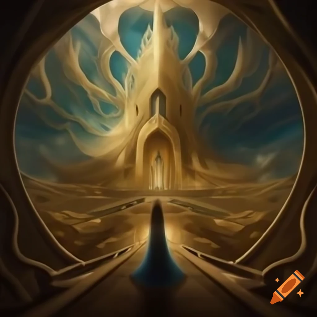 Majestic fortress of asgard in psychedelic art nouveau style with ...