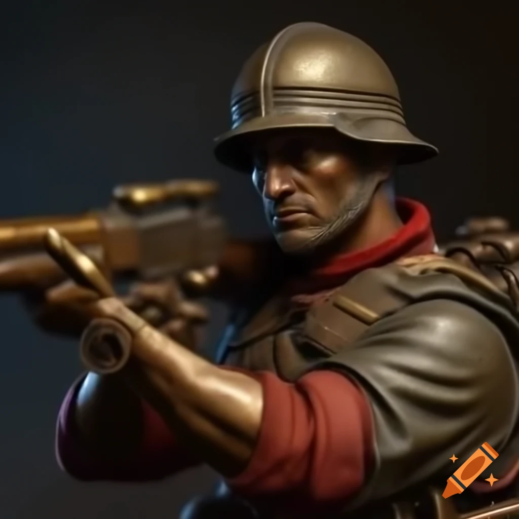 Bronze soldier resembling French warrior from World War II with golden ...