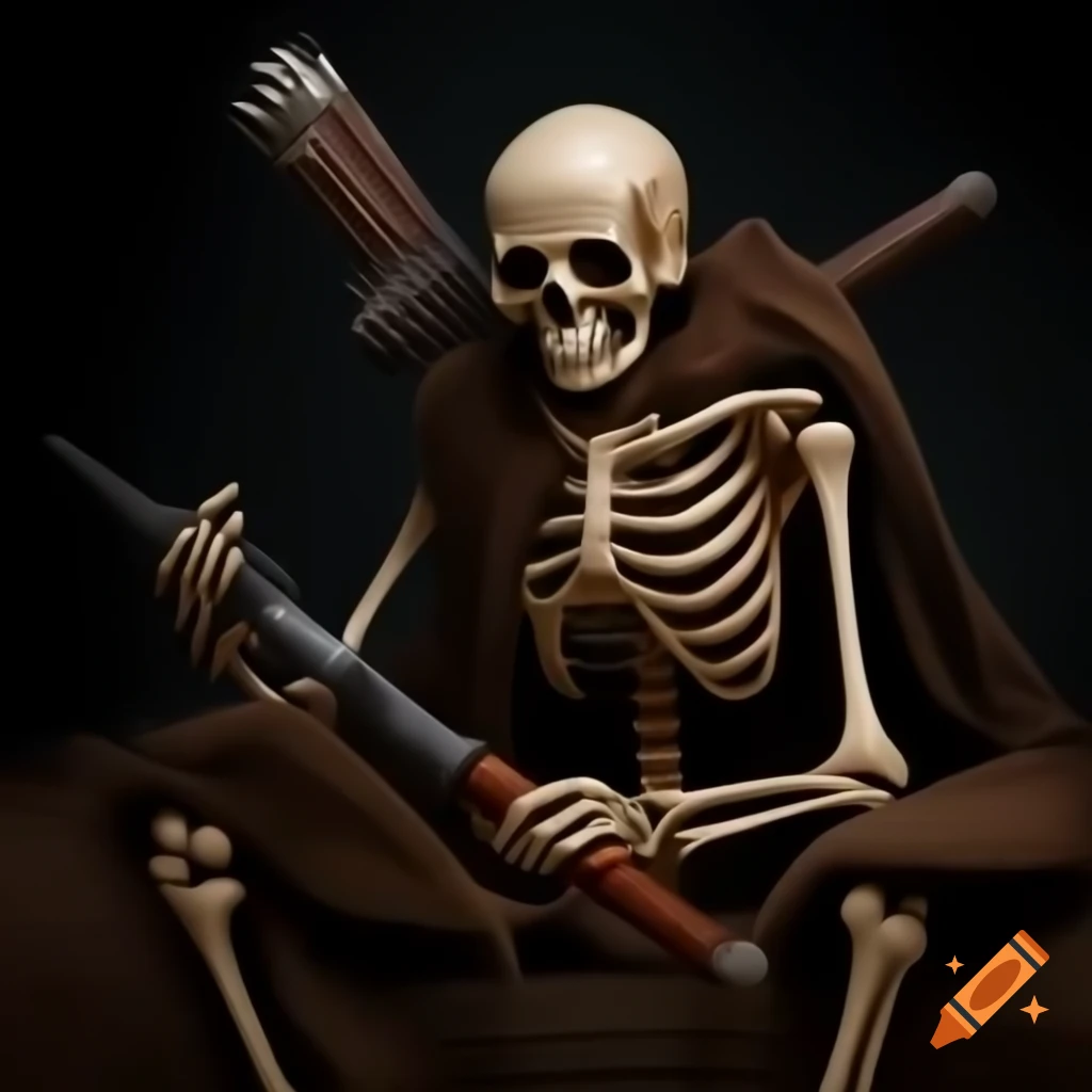 Human skeleton in leather boots holding scimitar, classic RPG fantasy ...