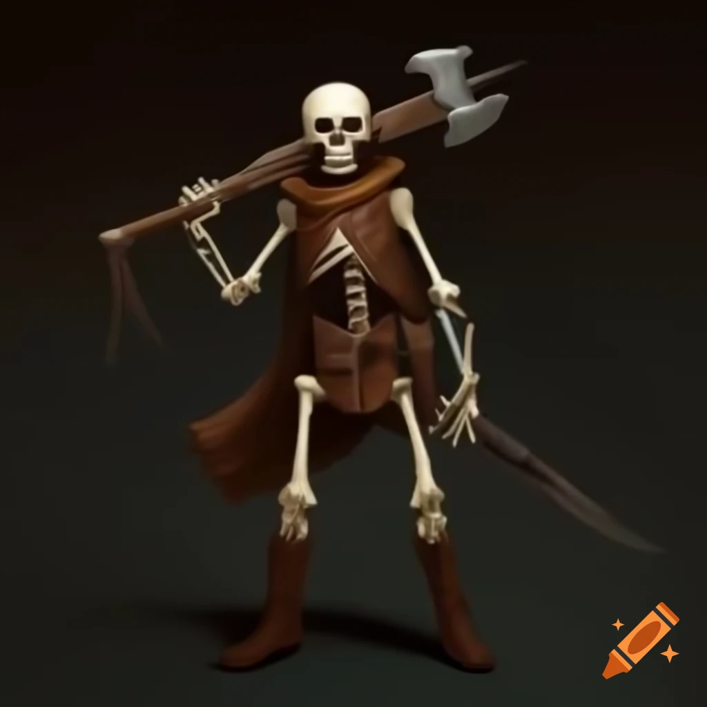 Human skeleton in leather boots holding scimitar, classic RPG fantasy ...