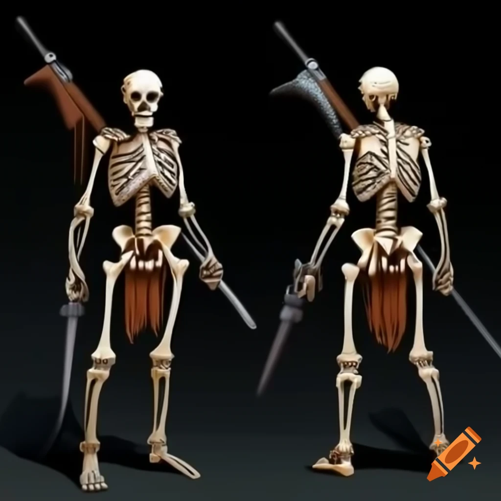 RPG fantasy style skeleton in leather boots holding a scimitar on Craiyon