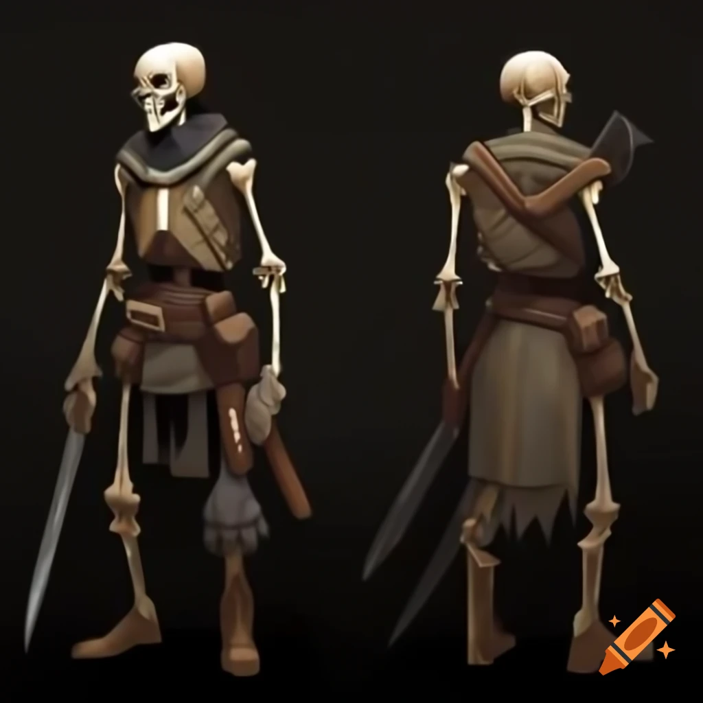 Skeleton in leather boots holding scimitar in RPG fantasy style on Craiyon
