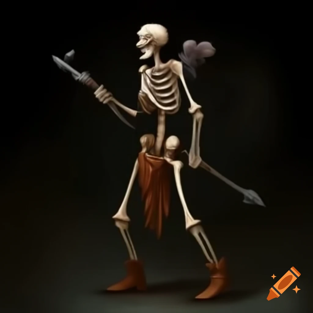 Human skeleton in leather boots holding scimitar in rpg fantasy style ...