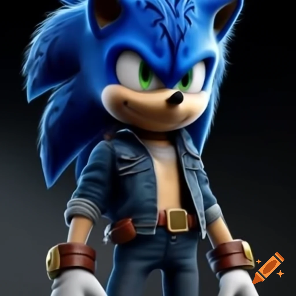 Sonic the Hedgehog character wearing denim jacket and jeans with a ...
