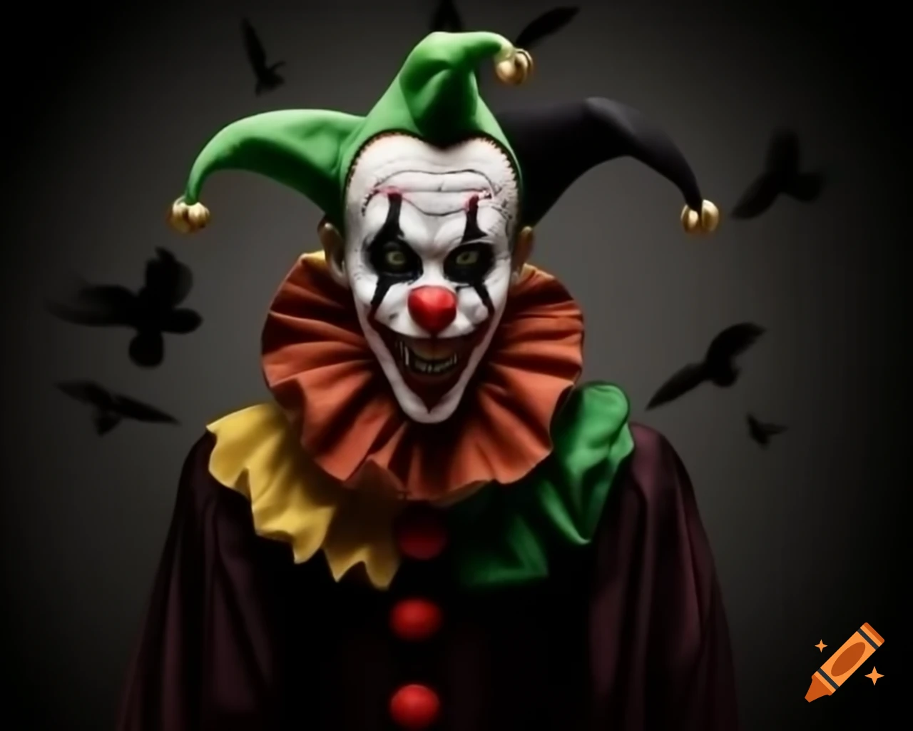 Realistic portrait of 1200 century court jester with sinister birds ...