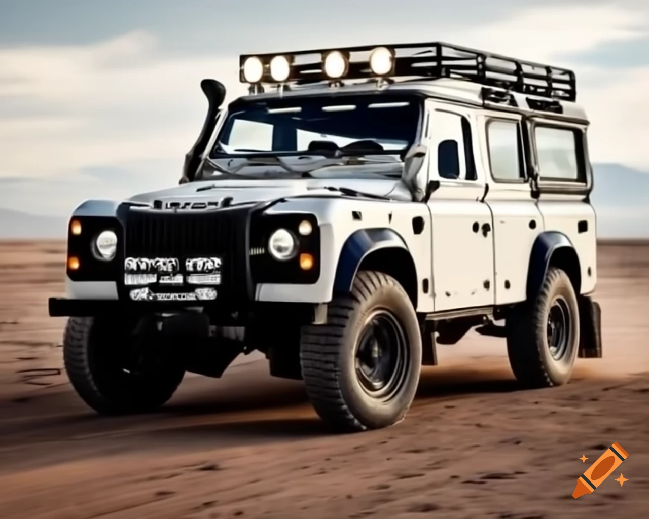 1996 Land Rover Defender 110 driving over apocalyptic desert with LED ...
