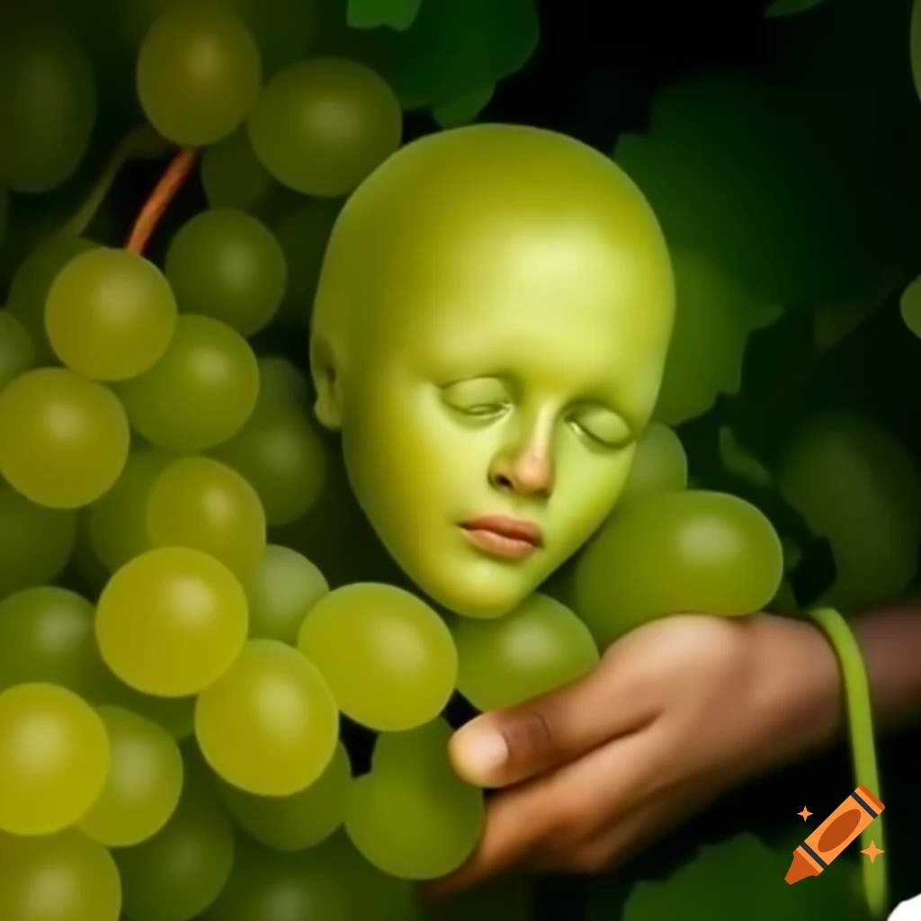 Gigantic green grape held in open palm, nearly human head size on Craiyon