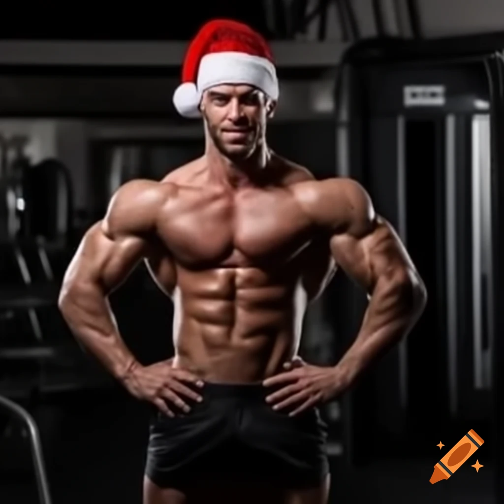 Fit Santa Claus exercising in gym showcasing muscular physique on Craiyon