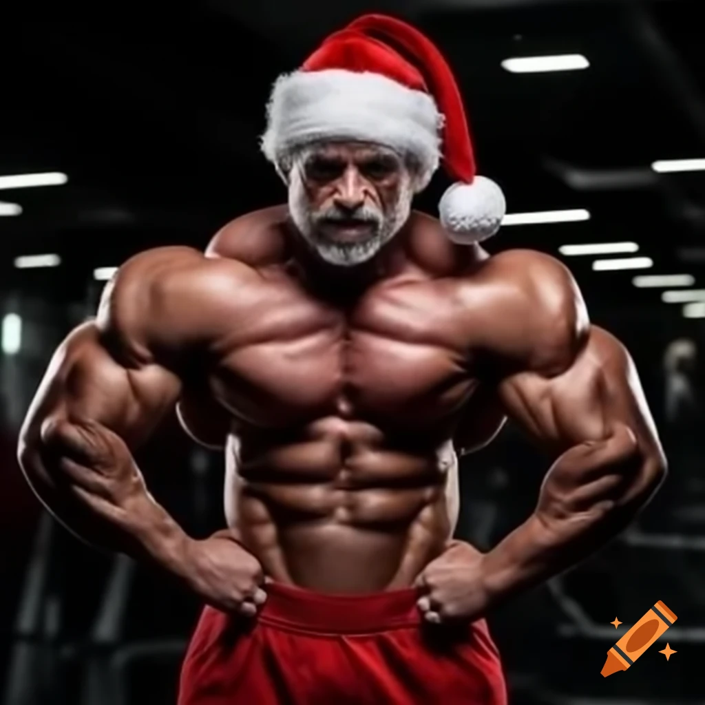 Fit Santa Claus exercising in gym showcasing muscular physique on Craiyon