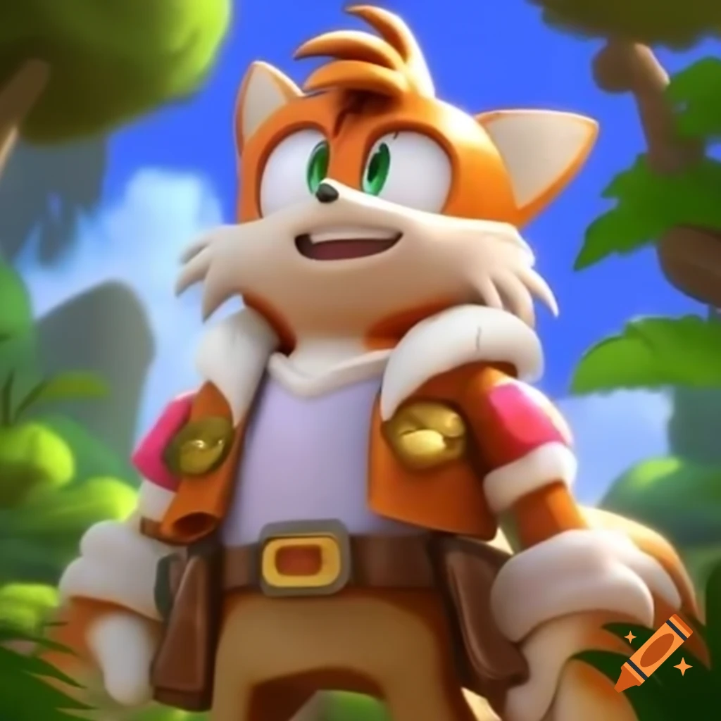 Tails from Sonic flying in aviator gear against a sunny sky on Craiyon