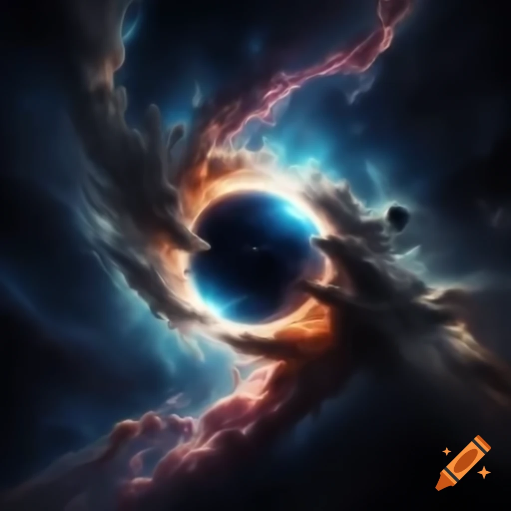 Colossal bioluminescent being floating in colorful nebula with ...