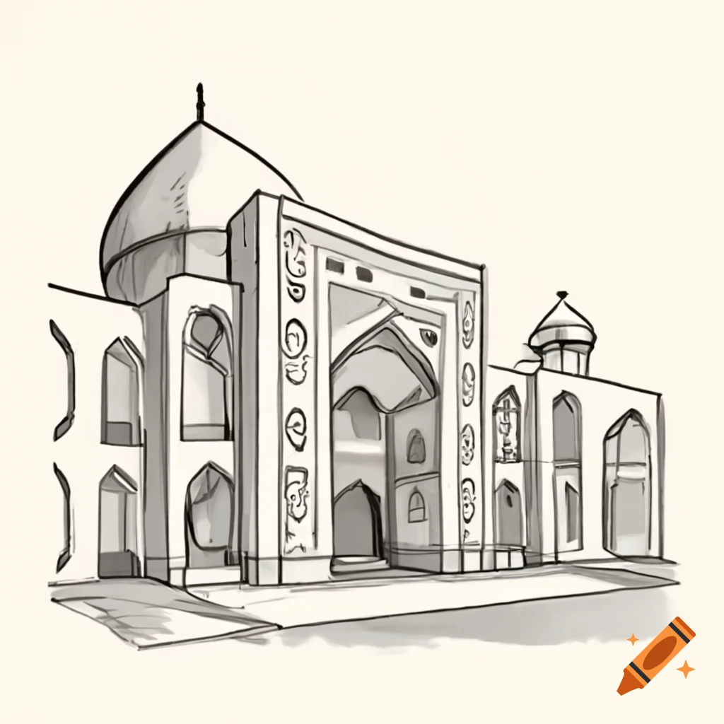 Sketch of grand building merging Persian architecture with Renaissance ...