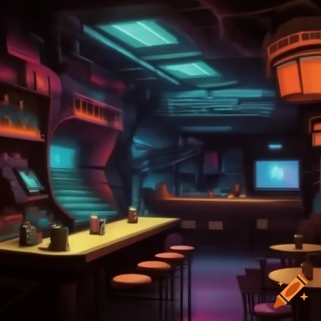 Retrowave synthwave art depicting a space bar inspired by 80s style on ...