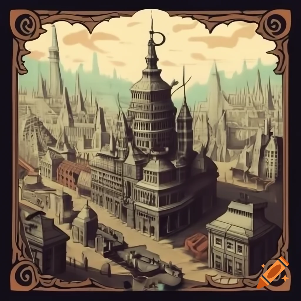 Retrofuturistic steam city with intricate details on Craiyon