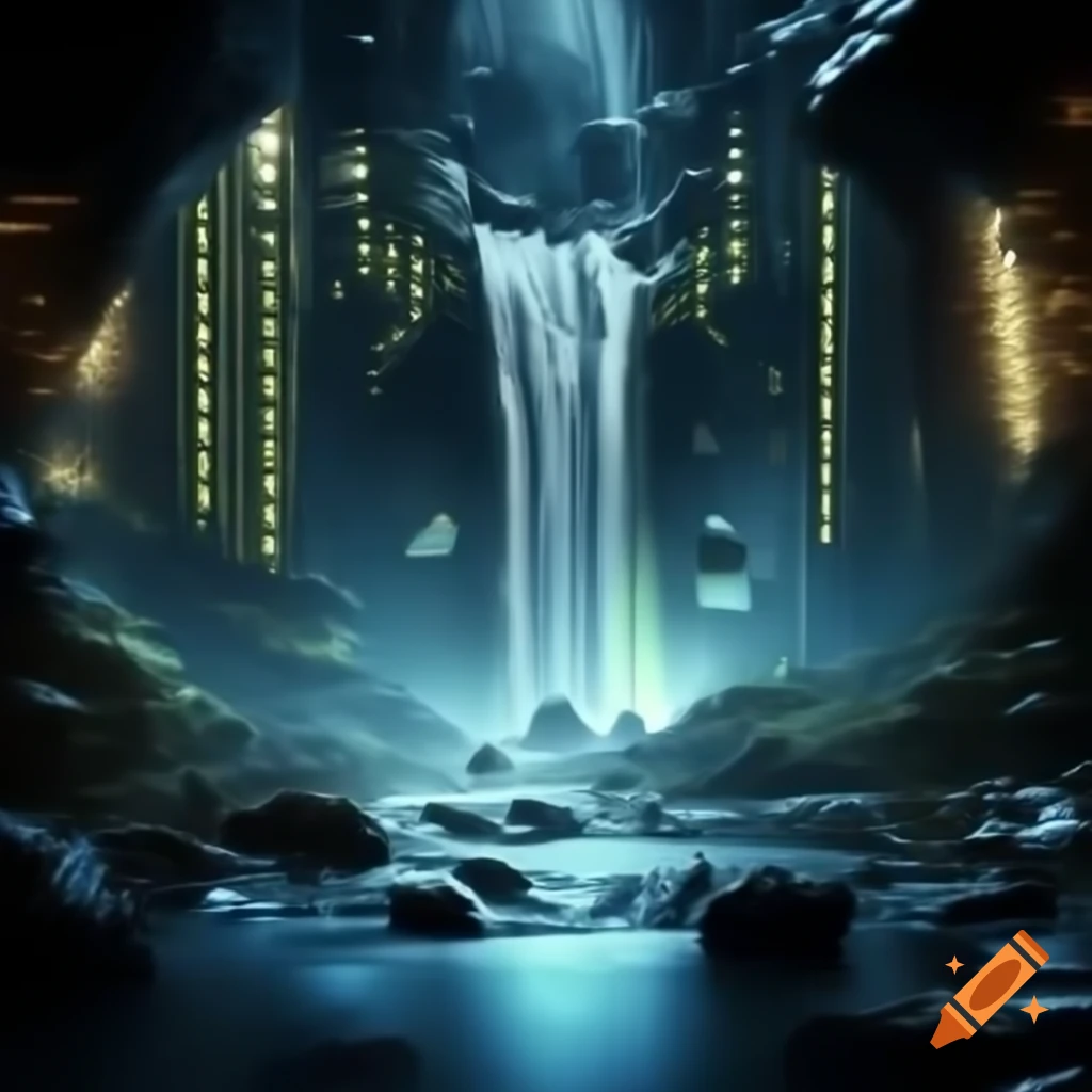 Hyper-realistic digital representation of a river with waterfall of ...