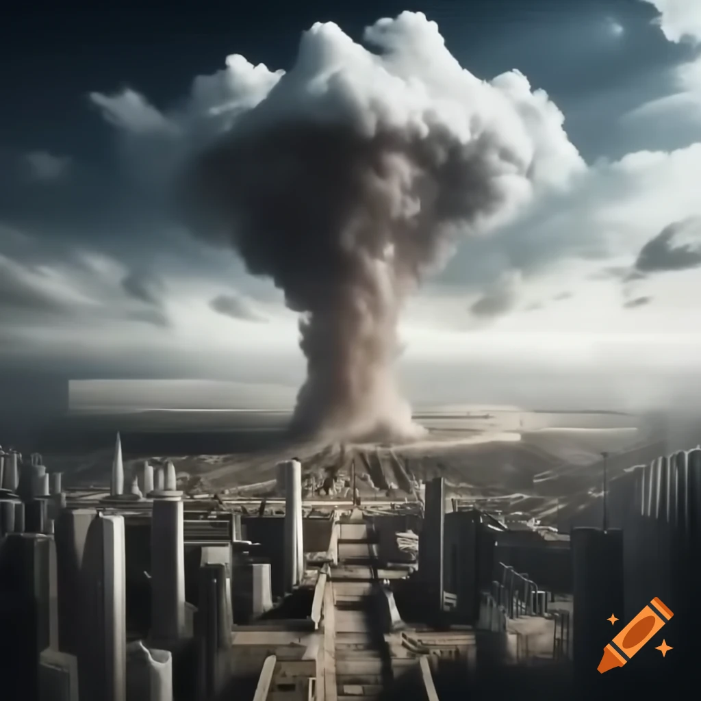 Colossal inverted city floating among clouds above a sprawling ...