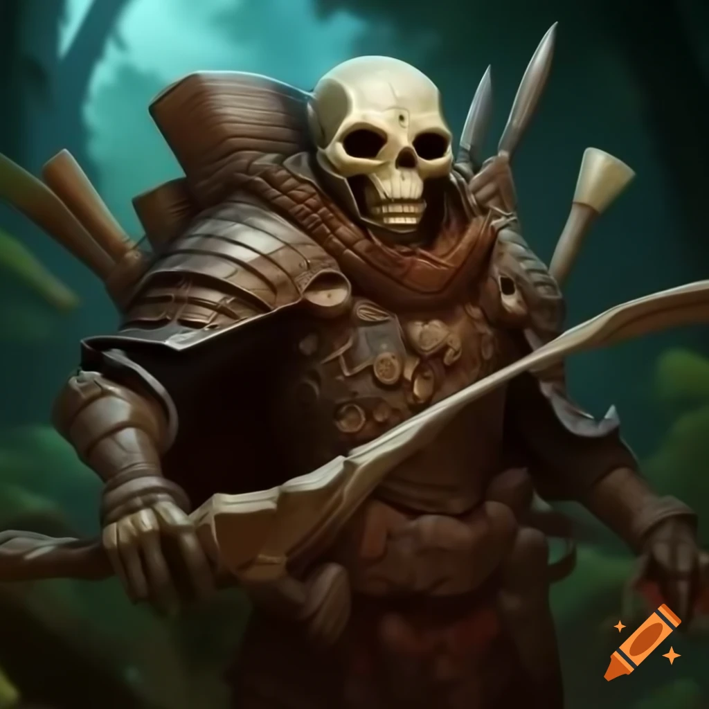 Skeletal warrior archer in fantasy RPG with bone-plated armor and oversized bow on Craiyon